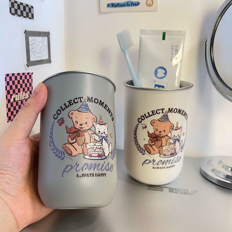 Fanyejia Couple Simple Mouthwash Cups, 2 Pieces, High-End Home Use, Toothbrush Cups, Portable, for Student Dormitory, Stainless Steel Cups