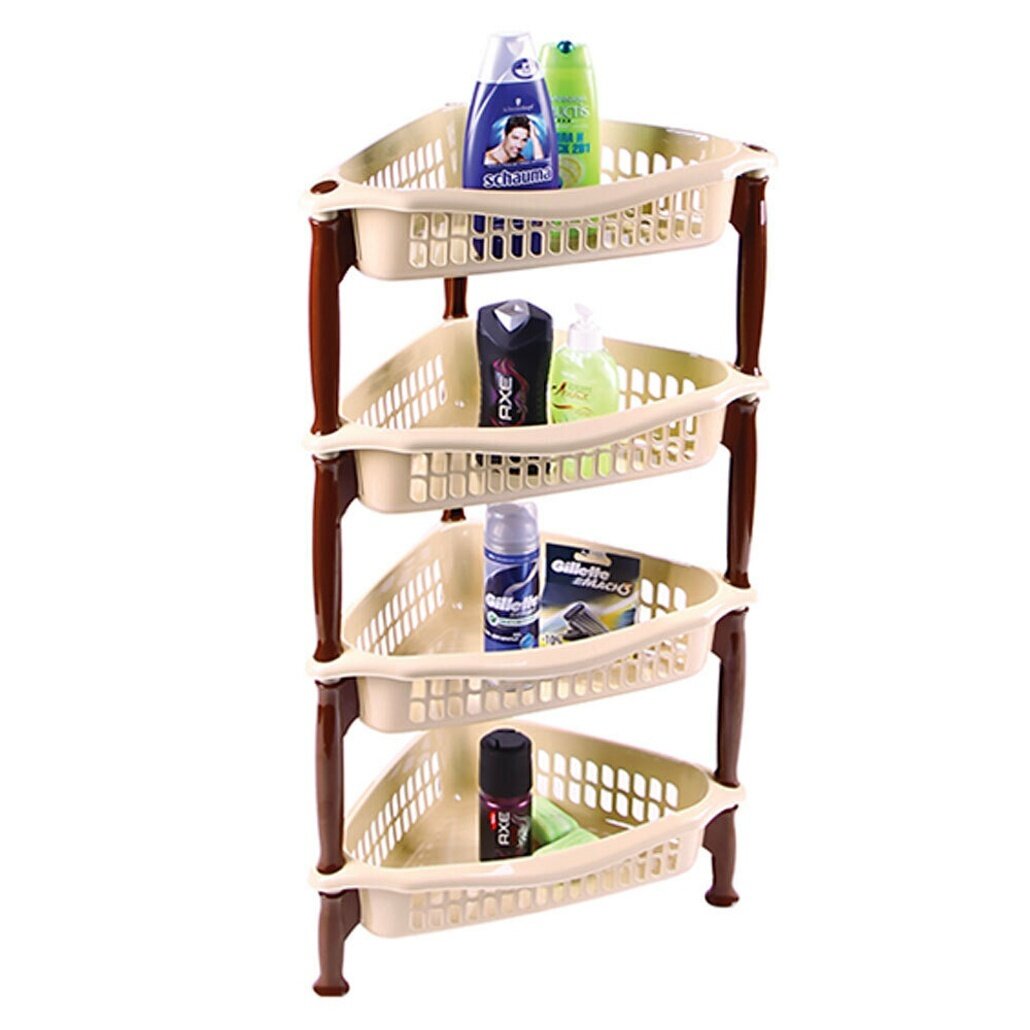 Этажерка угловая, 4 секции, молочный цвет, пластик, экономия места в ванной, легкая сборка