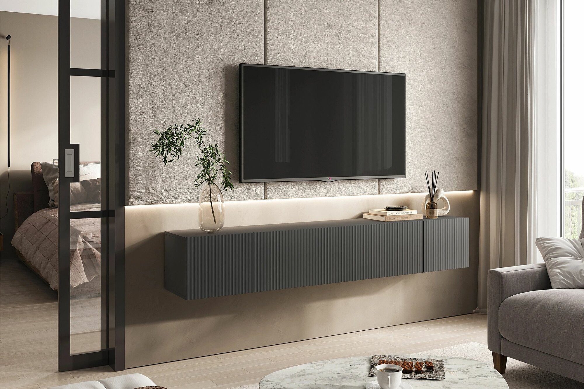 Тумба под телевизор Оскар (Графит Софт NEW, Графит)