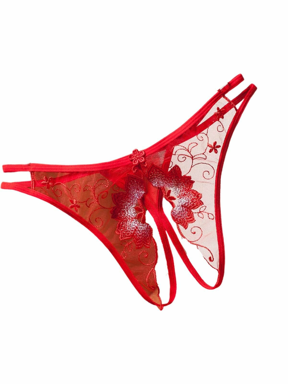 Женские стринги G-стринг T-образные кружевные бикини низкие трусики, красный