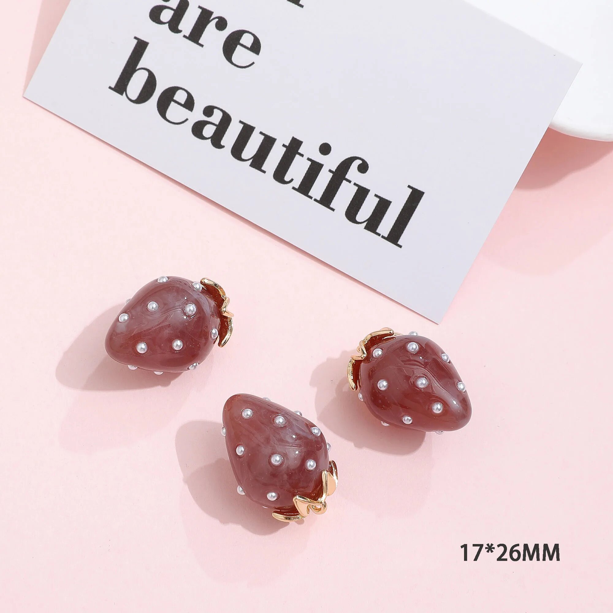 Акриловые подвески "Маленькая клубника в горошек" 10-17x26mm 1pc