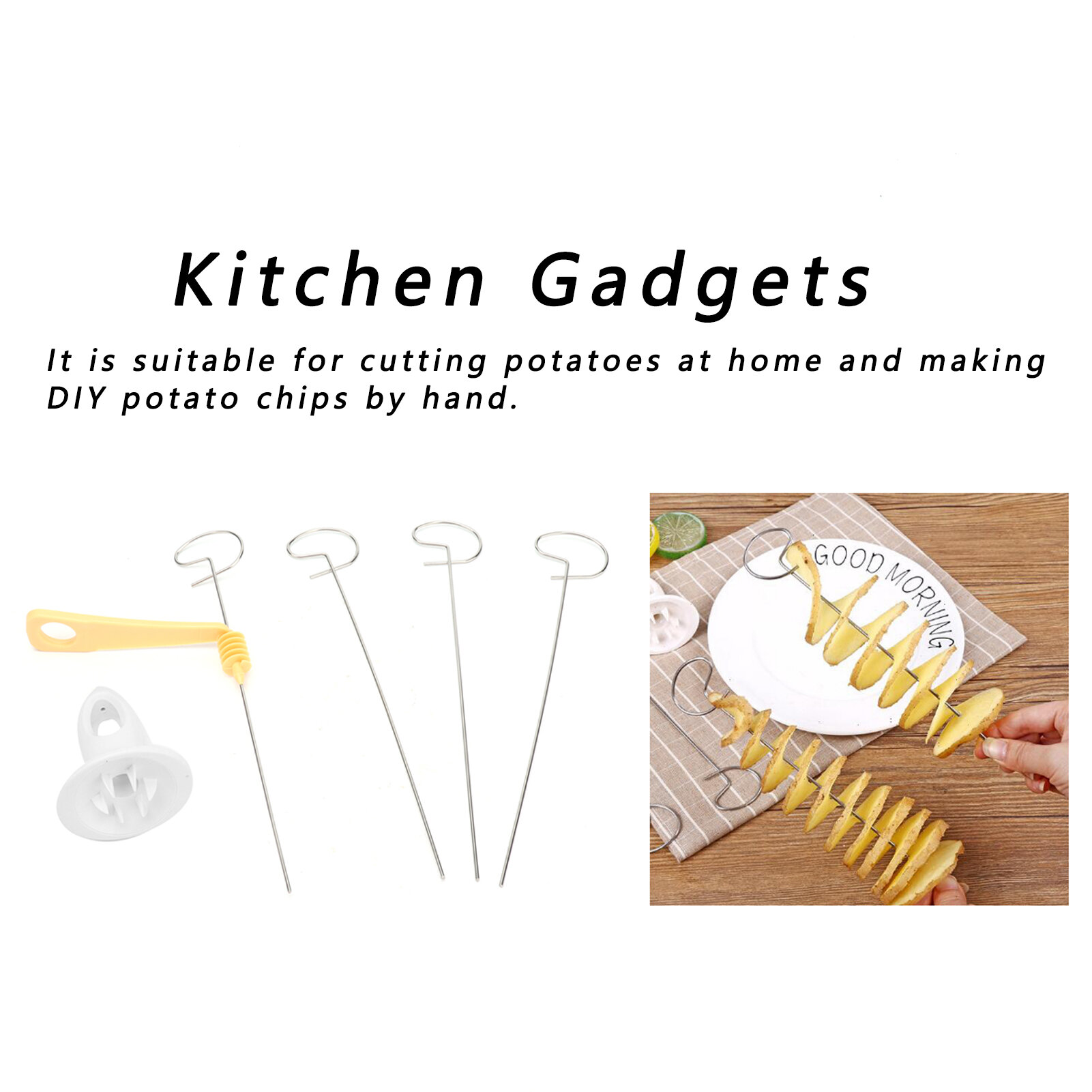 Картофелерезка из нержавеющей стали, ручная рукоятка, спиральный резак для картофеля, кухонный аксессуар для дома