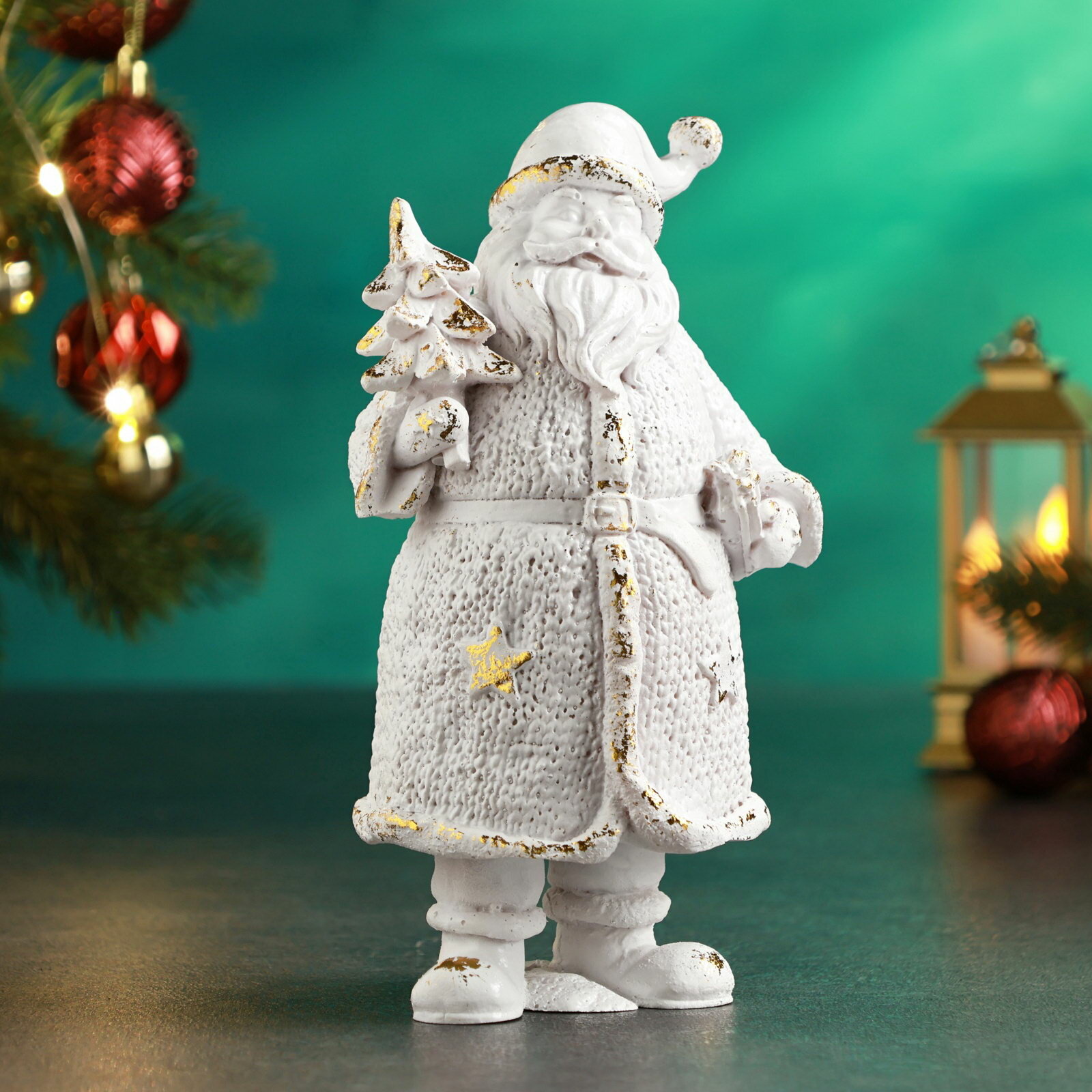 Фигура "Дед Мороз вязаный большой", 20x12x8 см, белый с позолотой