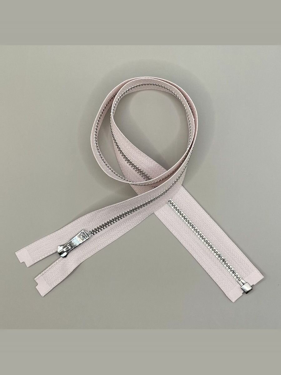 Молния металл,60см, тип 3, светло-светло-розовый, зубья серебро,1 замок. Италия.1шт.