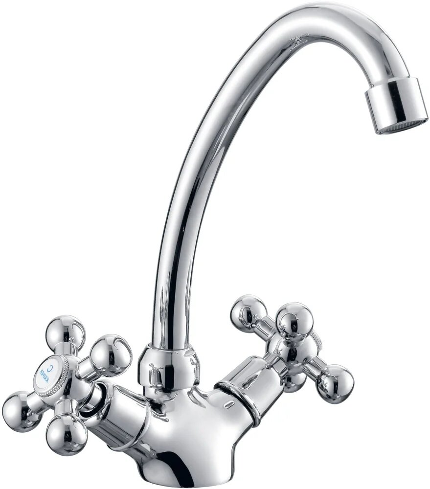 Смеситель для кухни Kaiser Carlson Lux 11062 с поворотным изливом, хром, глянцевый, вентильный, латунный