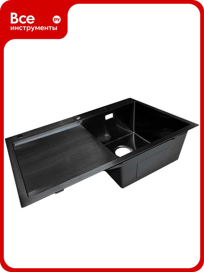 Мойка SANTREK AQUA нержавеющая сталь, врезная, 780x480x220 т 3,0 черная D7848HRB правая (+ сифон+дозатор) + коландер 420x220 318400