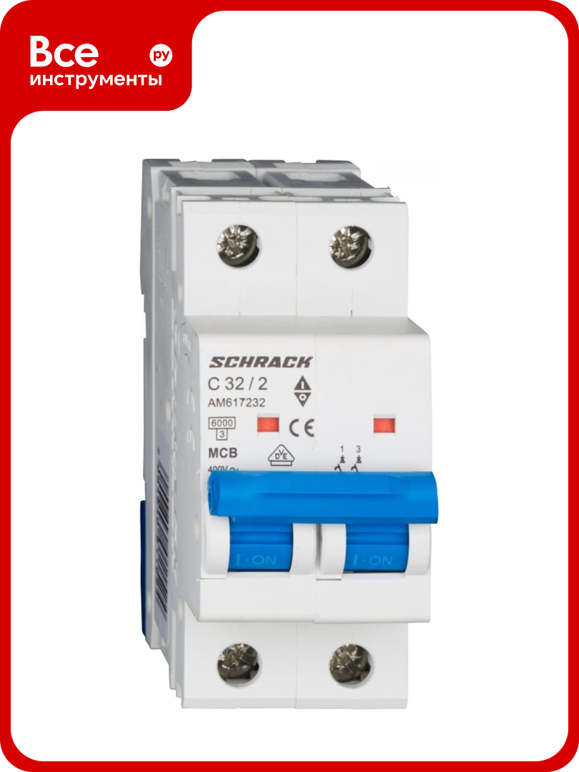 Автоматический выключатель Schrack Technik AM 6кА, 2P, С, 32A AM617232