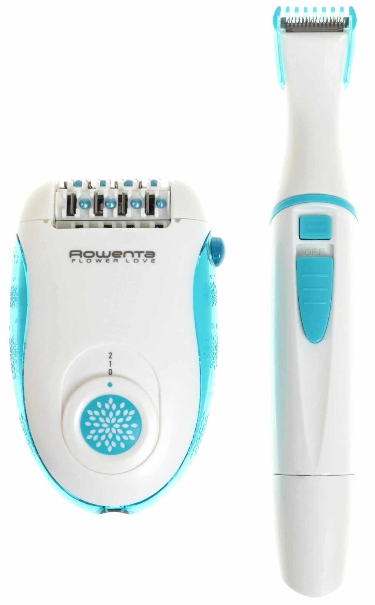 Эпилятор Rowenta Flower EP 2851, с насадкой-триммером, питание от сети, белый/голубой