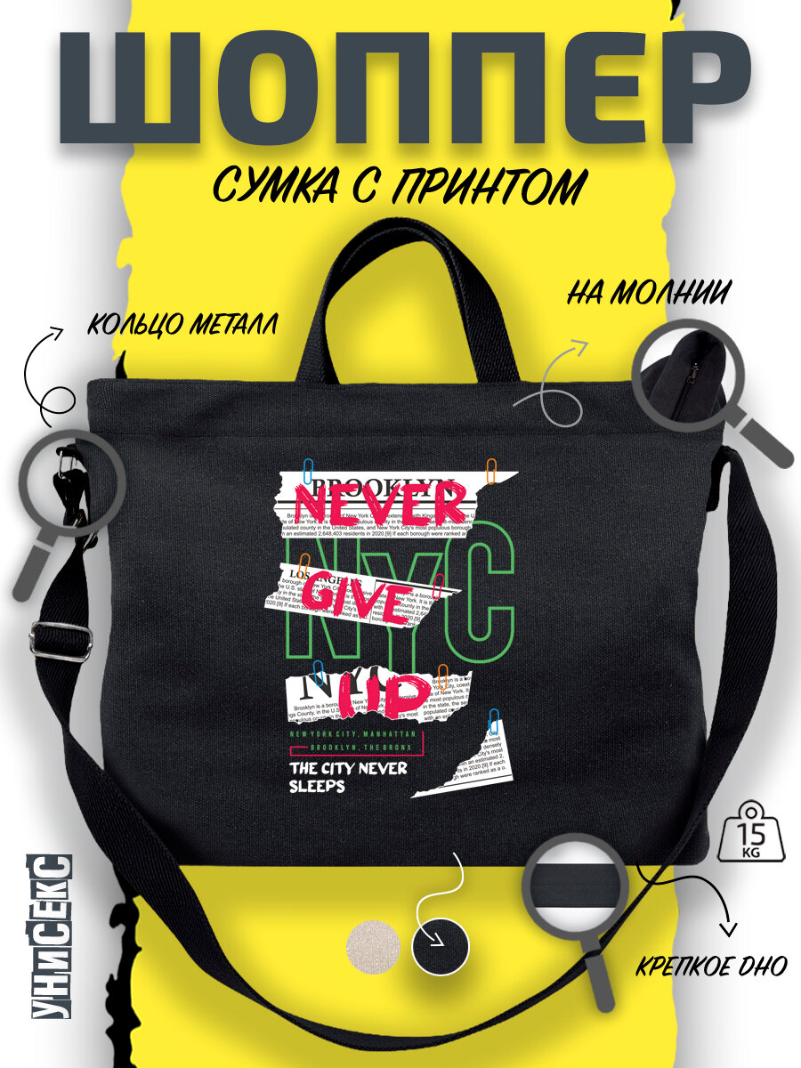 Сумка  шоппер y2k через плечо надпись Нью Йорк New York