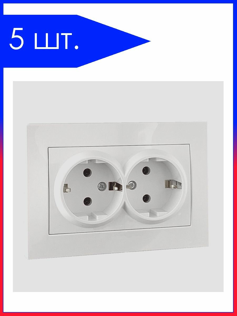 5 шт. Розетка Встраиваемая Двойная С заземлением Белоснежный IP20 16А 250В VEGA EL-BI арт. 510-015630-907