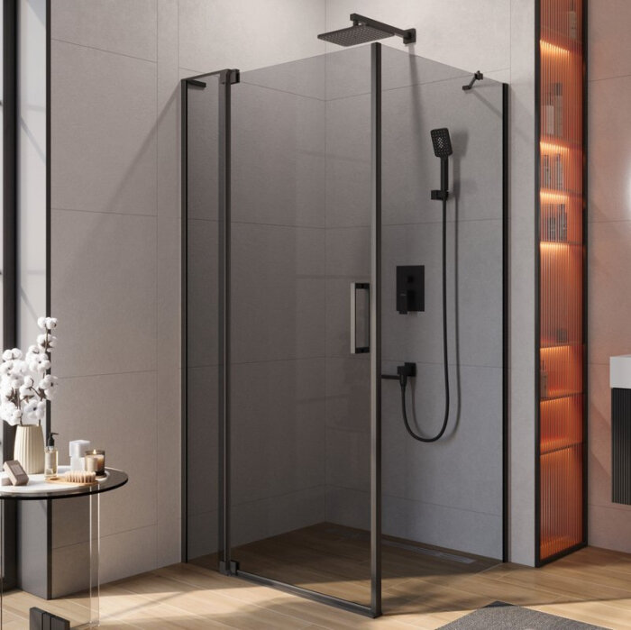 Душевой уголок Cezares Slider AH 1 90-90/100 Grigio Nero профиль черный, стекло серое