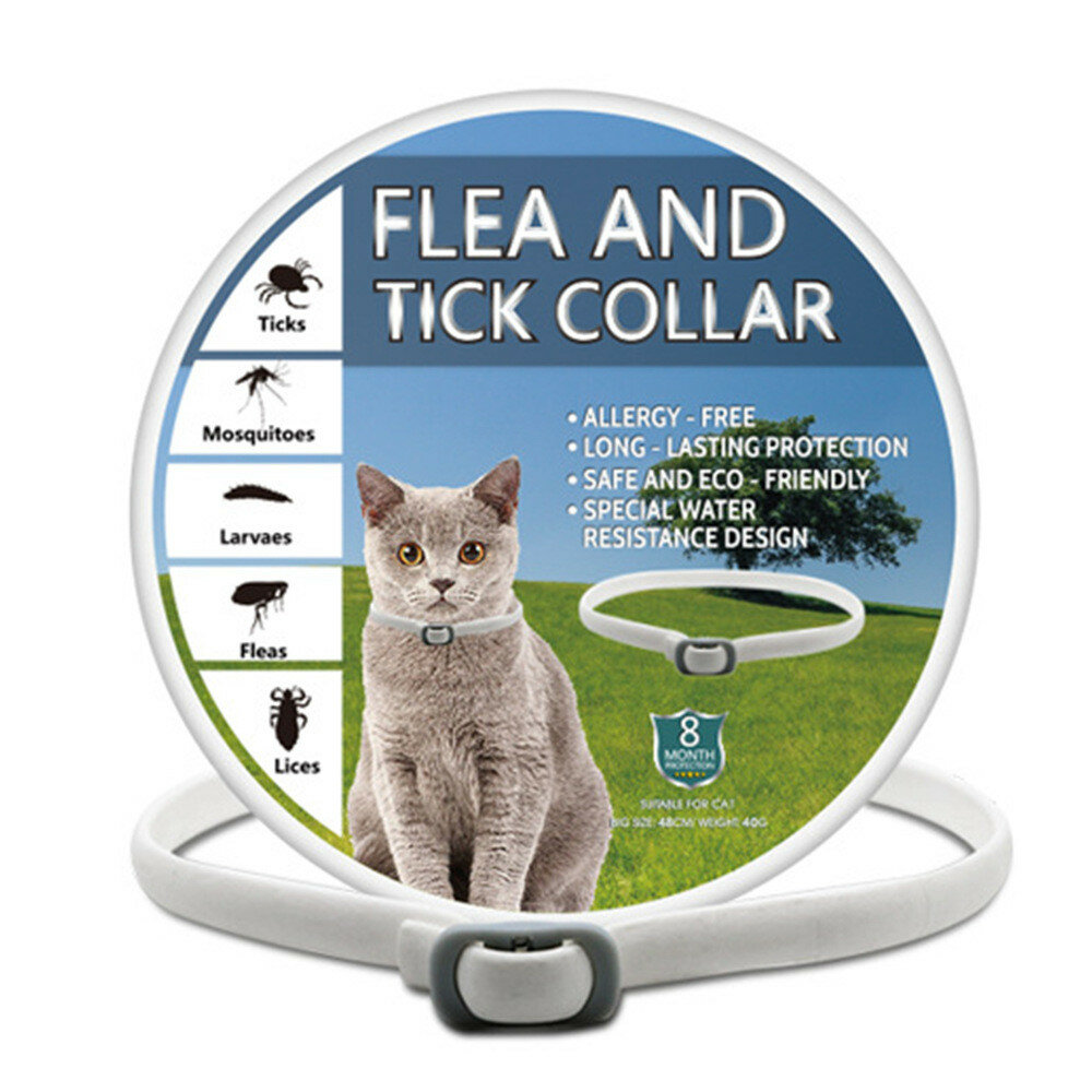 Ошейник для домашних животных от блох и клещей с регулируемой длиной и pvc материалом для всех сезонов белый