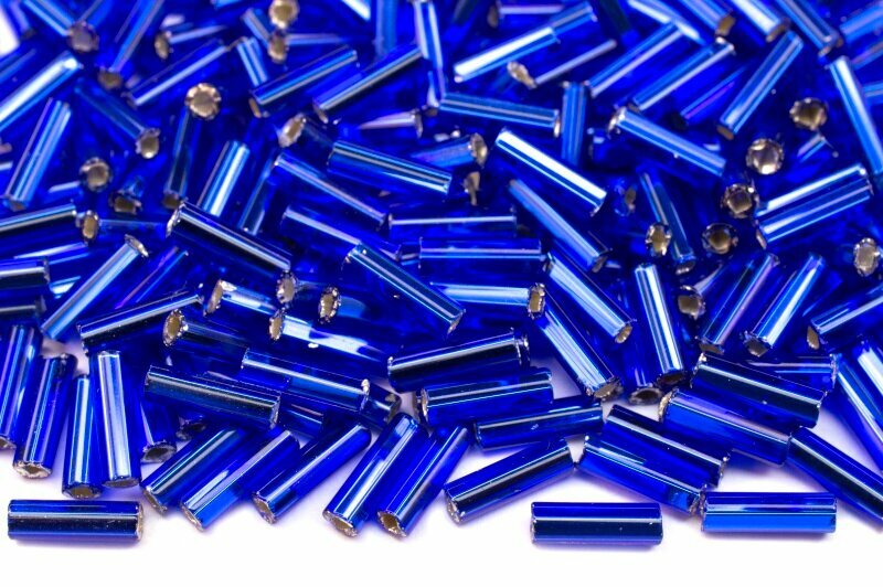 Бисер чешский PRECIOSA стеклярус 37080 7мм синий, серебряная линия внутри, 50г