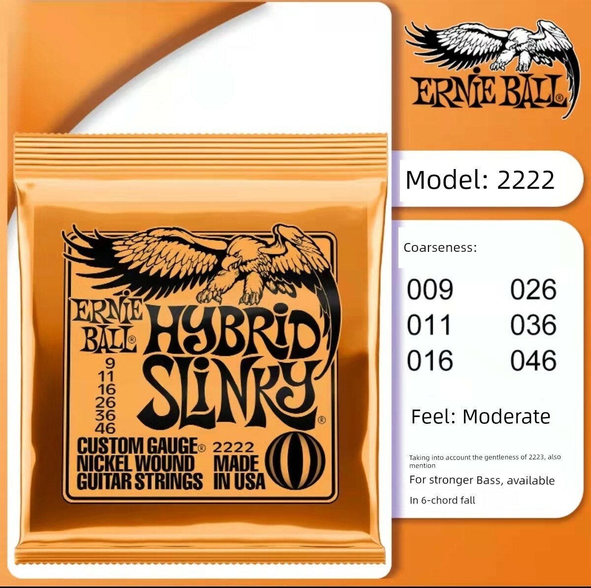 Набор струн Ernie Ball 09-46, премиальные никелевые, сделано в США, струны для электрических и акустических гитар