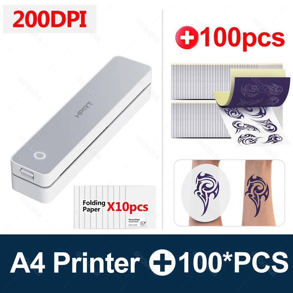 Портативный термопринтер HPRT MT610 A4 White 100pcs Tattoo
