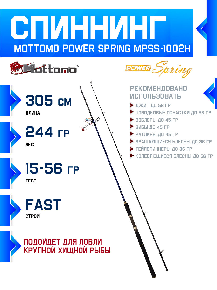 Спиннинг Mottomo Power Spring MPSS-1002H 305см/15-56g на щуку, судака, окуня