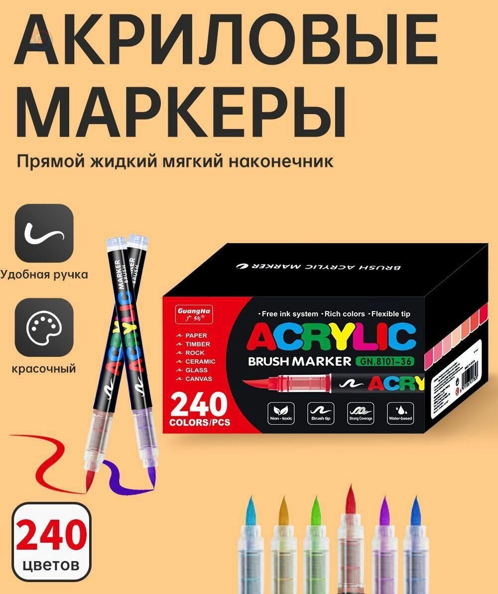 Акриловые маркеры для рисования, скетчинга и декора, набор 240 цветов, универсальные перманентные маркеры для бумаги, картона, стекла и ткани