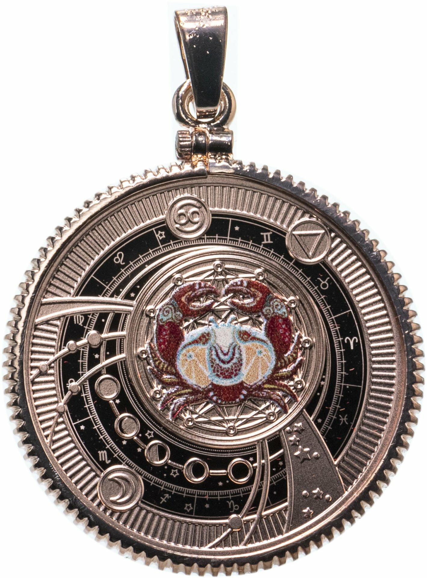 Камерун 500 франков 2021 "Знак зодиака Кулон Рак" в футляре, с сертификатом, Серебро 999, в сохранности Proof