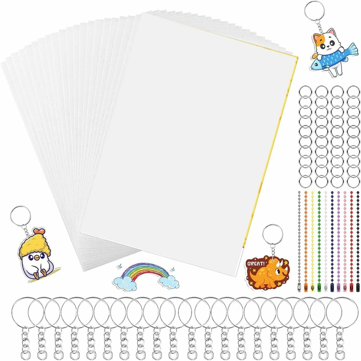 Комплект из 150 листов термоусадочного пластика для брелоков, набор для детского творчества 21 x 15 см полупрозрачные листы с матовой и глянцевой сторонами для поделок и украшений