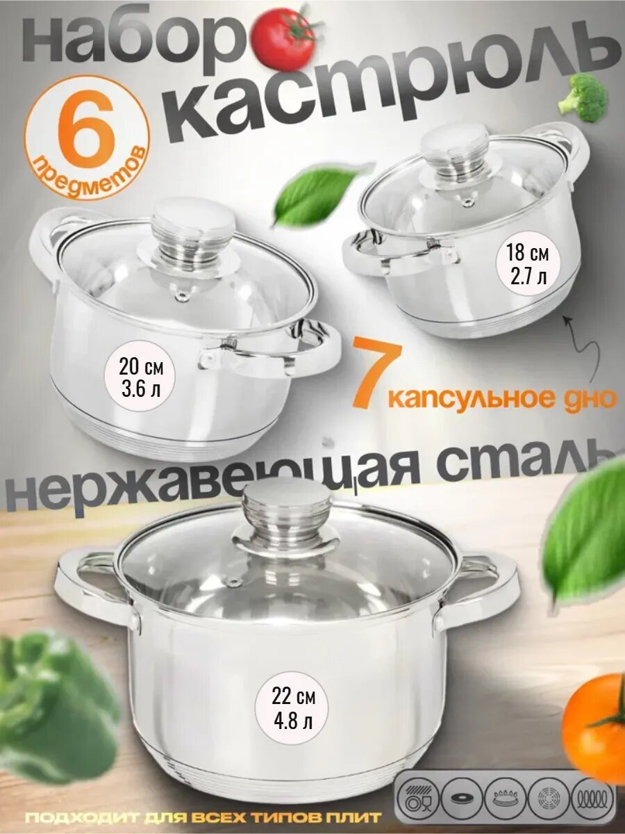 Набор кастрюль с крышками из нержавеющей стали