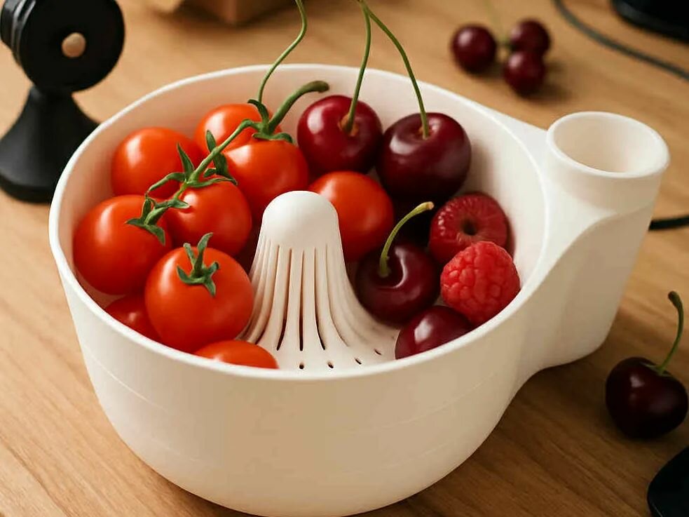 Чаша-дуршлаг вихревая для мытья ягод и помидоров черри Удалитель плодоножек вишни черешни 3D-печать