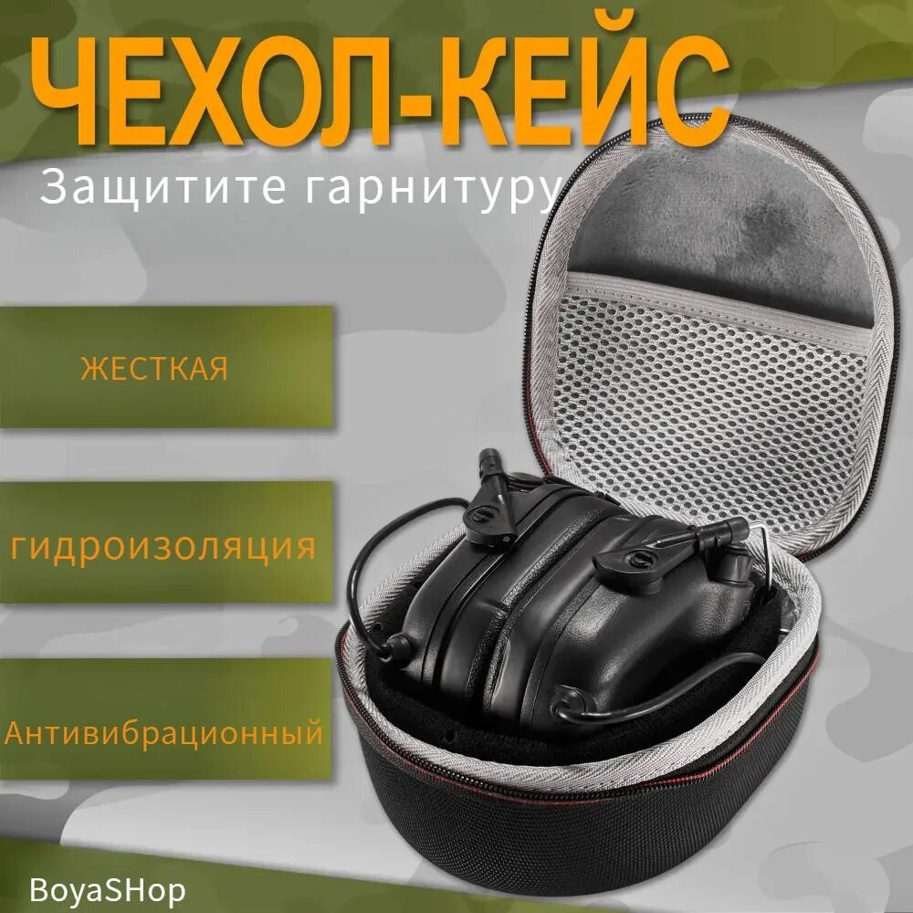 Чехол-кейс для активных тактических наушников Howard Leight, Walker's Razor, ZOHAN, EARMOR, MSA Sordin, жесткий, с ручкой, черный