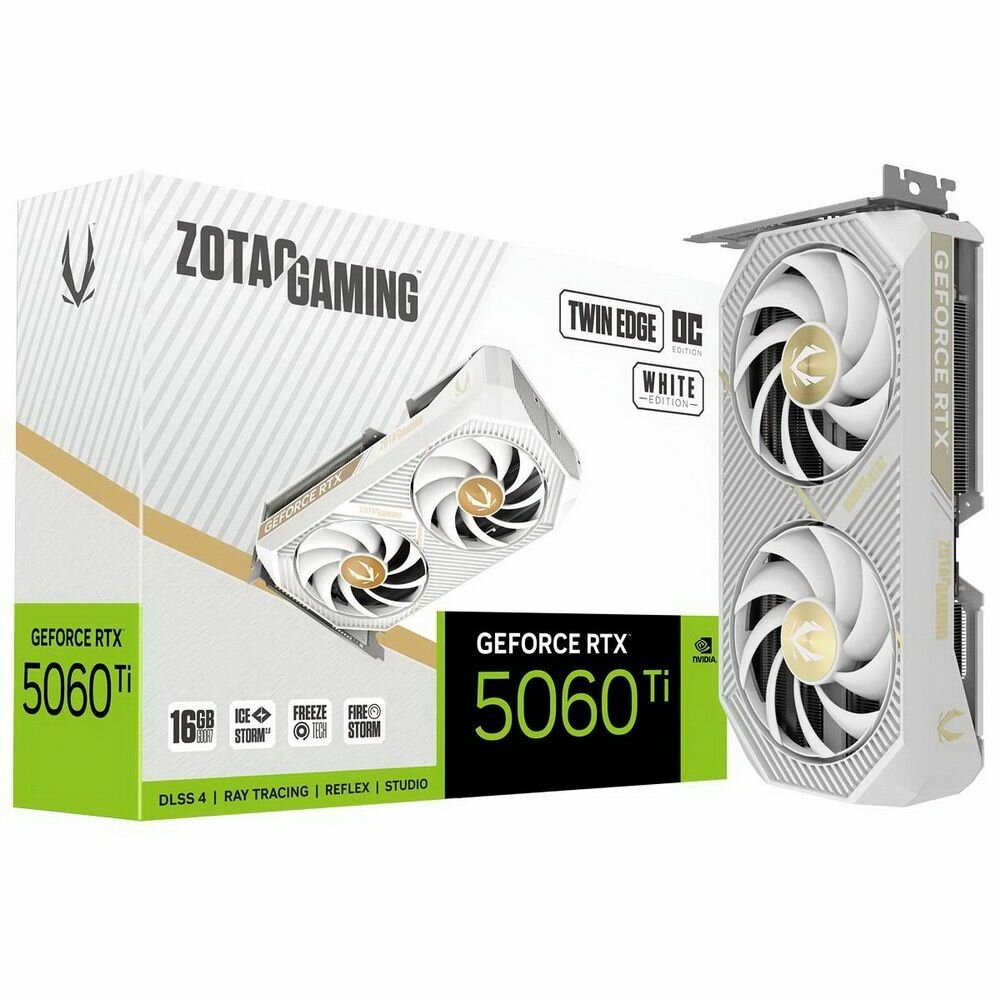 Видеокарта Zotac RTX5060Ti TWIN EDGE OC WHITE EDITION 16GB GDDR7 128bit 3xDP HDMI 2FAN RTL