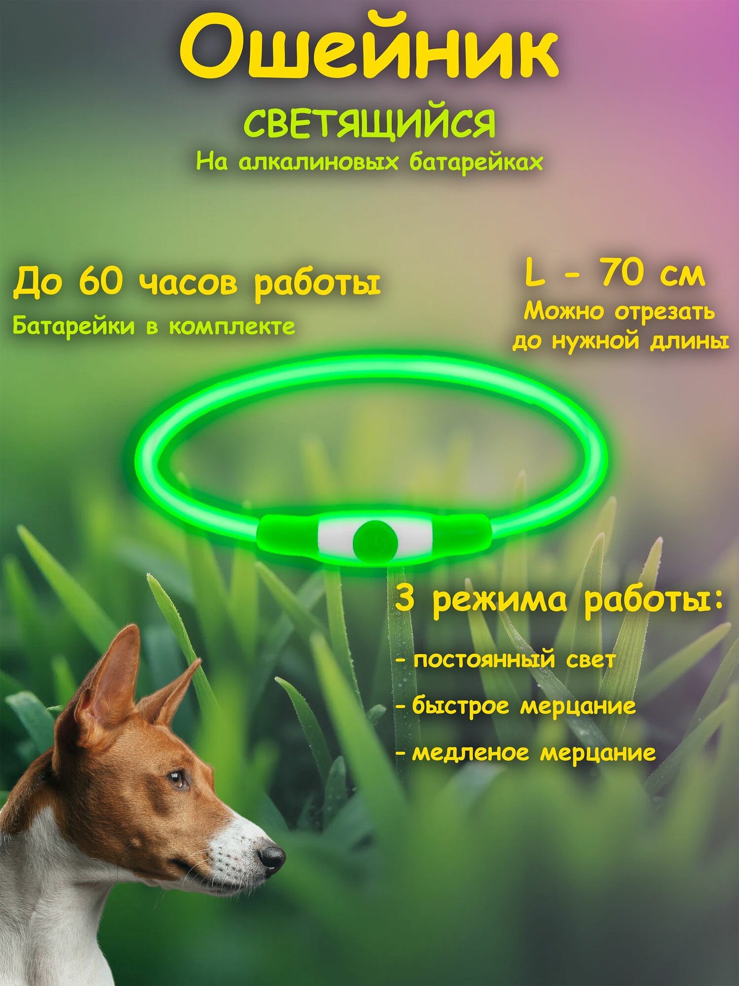 Ошейник светящийся для собак зелёный