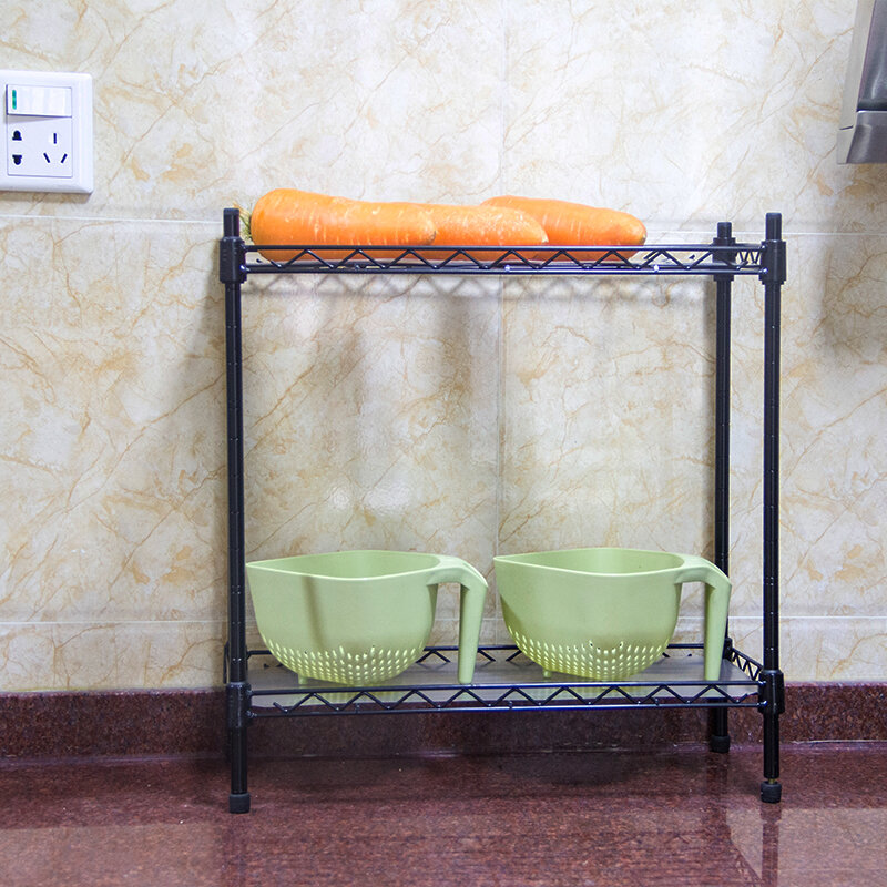 Кухонный стеллаж для хранения напольная металлическая двухслойная полка маленькая мини-простая регулируемая маленькая