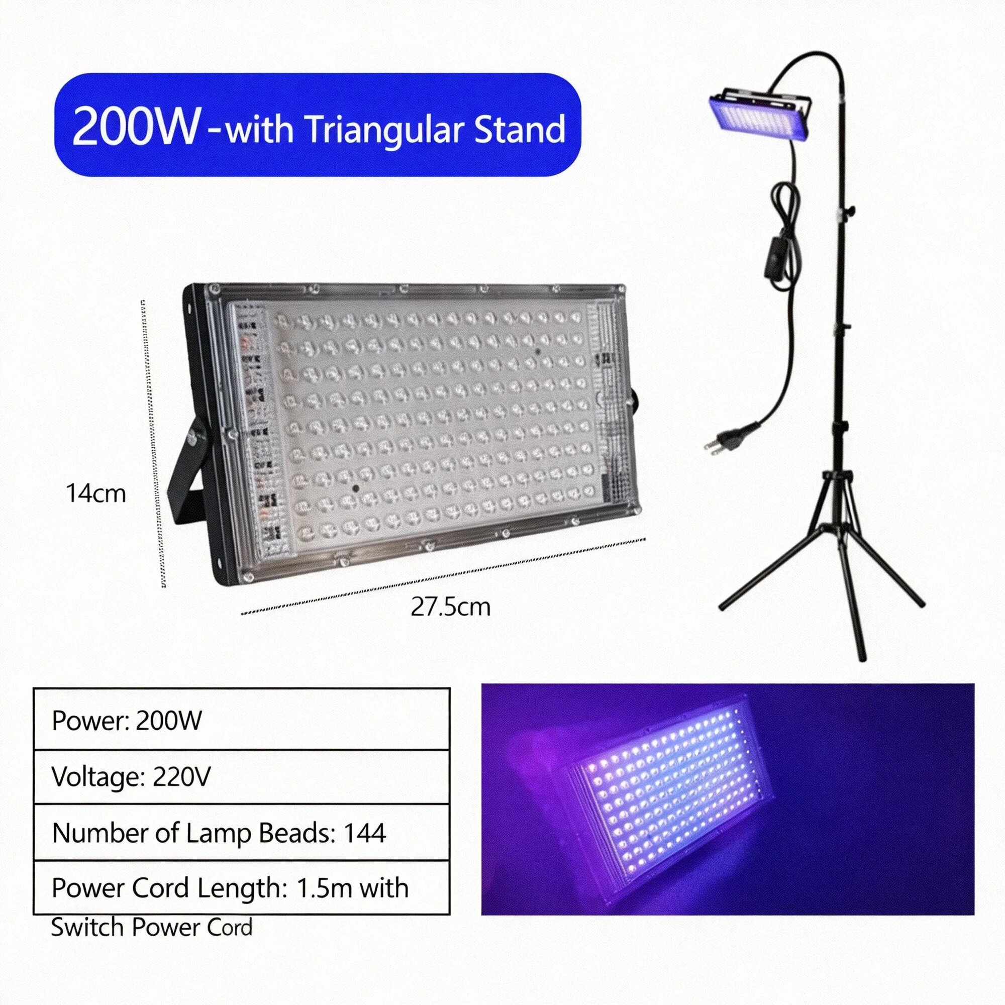 UV лампа для загара 200W с треугольной стойкой, 200WEU