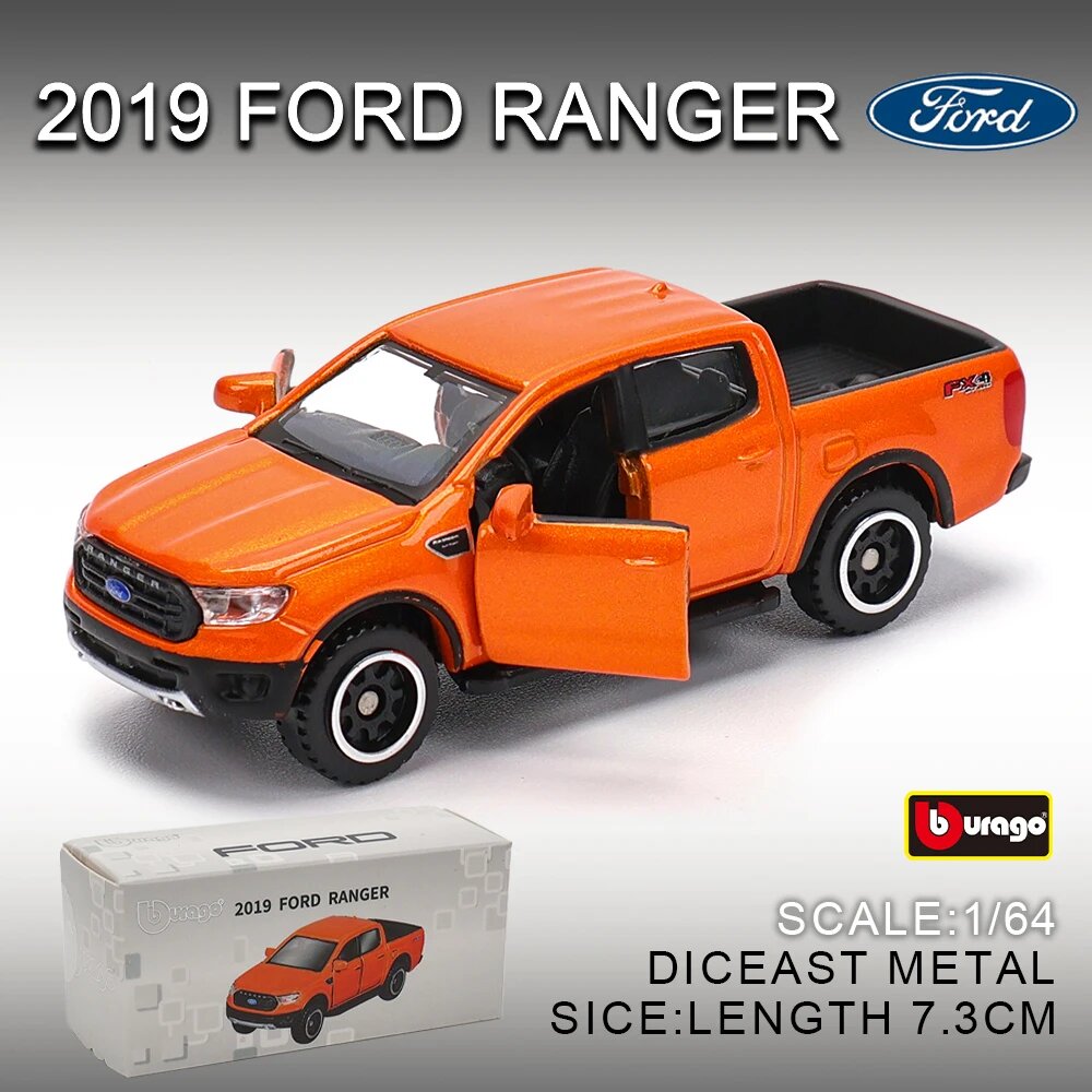 Модель Ford Ranger 2019, оранжевый, 1:64 Bburago