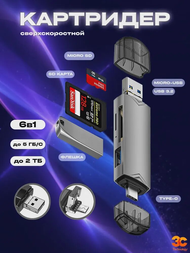 Картридер micro SD USB Type-C Best Seller переходник для карт памяти Micro SD / SD для компьютера, ноутбука