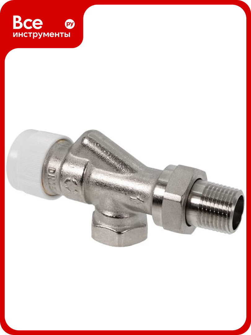 Вентиль AVR 9 термостатический осевой с преднастройкой OVENTROP DN-15, 1/2, 1/2, ВН, латунь никелированная, НГ со штуцером, белый колпачок 118390004