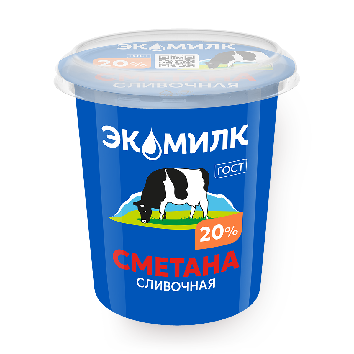 Сметана Экомилк Сливочная, 20% жирности, пластиковая банка, 400г