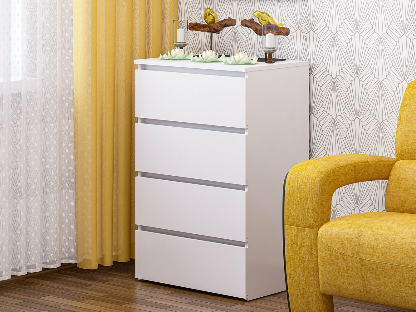 Комод МК "Пирамида" К- 28 , 4 ящика , цвет белый , 93х60х42 см