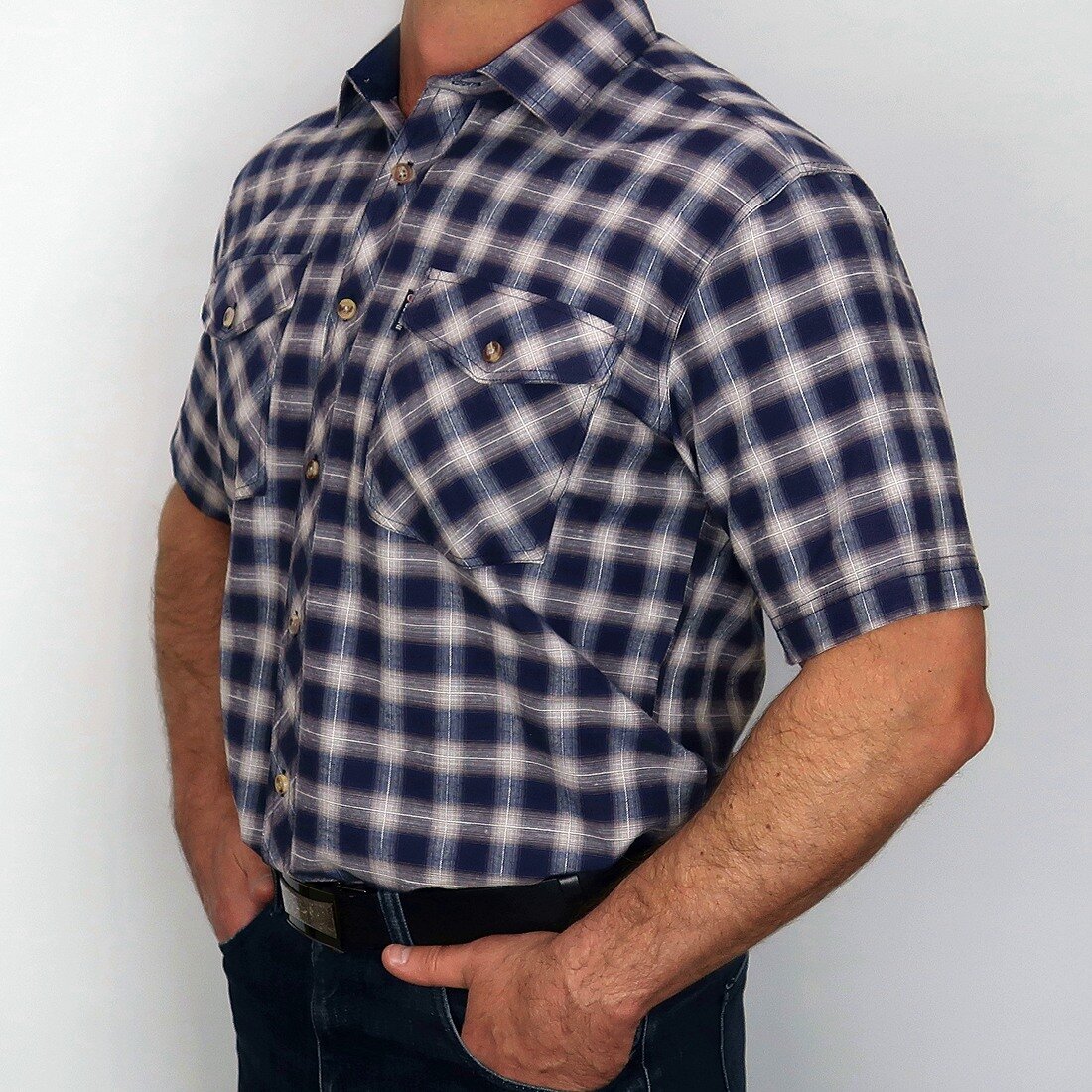 Рубашка рубашка мужская с коротким рукавом прямая классическая разноцветная клетка темная летняя