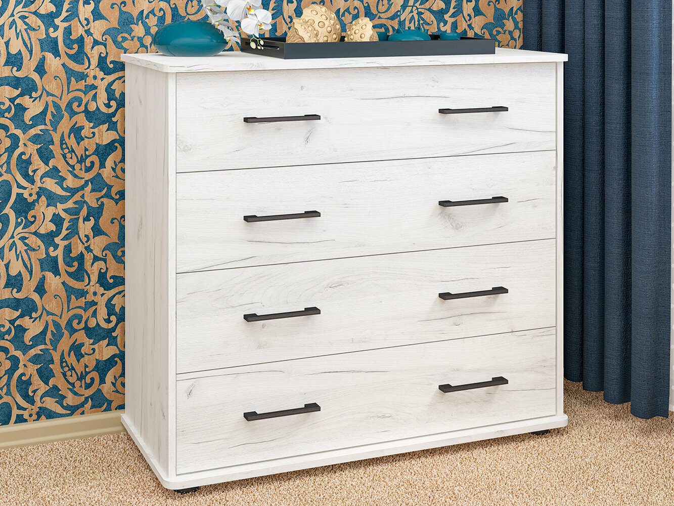 Комод МК "Пирамида" К-02, 4 ящика, крафт светлый, 101x 45 x 92 см