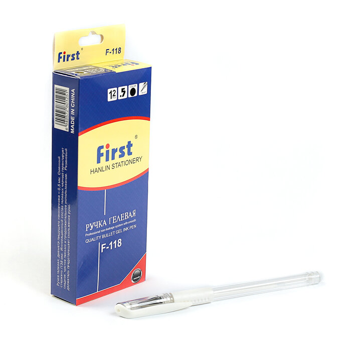 Ручка гелевая, 0.5 мм, белая, прозрачный корпус с резиновым держателем (12 шт)