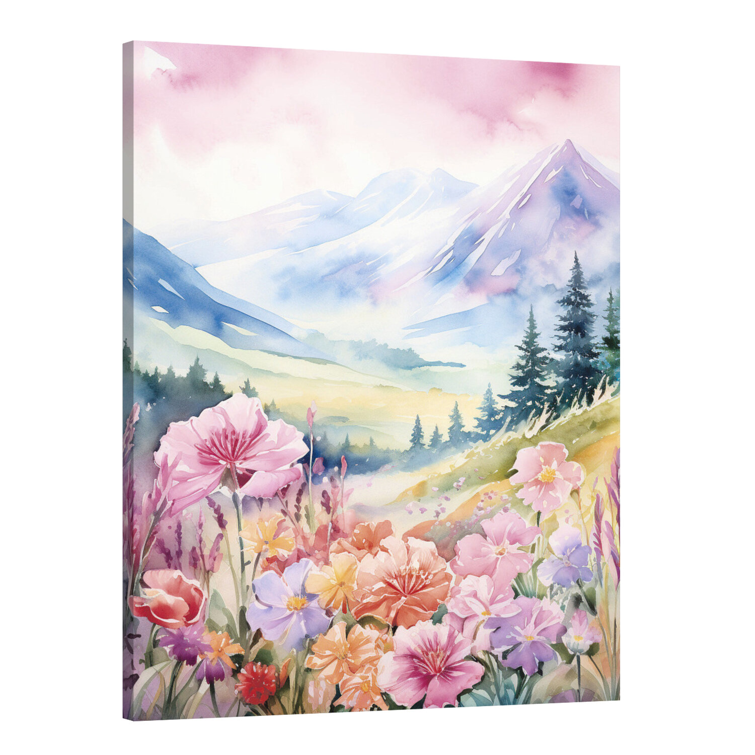 Интерьерная картина 50х70 "Горы и цветы: встреча природных чудес"