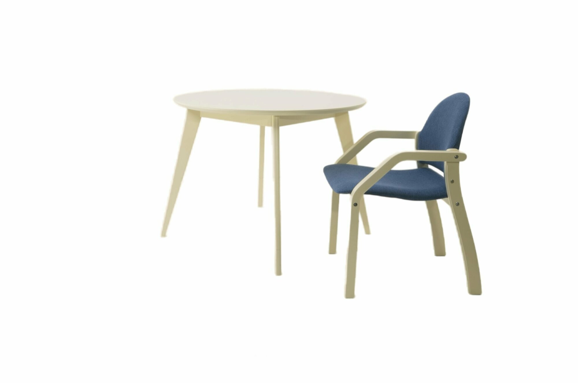 Стол ZiP-mebel Сканди К 100 со стульями Джуно Слоновая Кость/Рогожка Синий