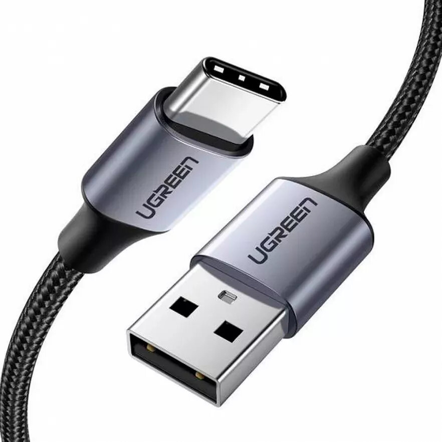Кабель Ugreen US288 USB-A 2.0 to USB-C Cable Nickel Plating Aluminum Nylon Braid (1,5 метра) чёрный / серый космос (60127)