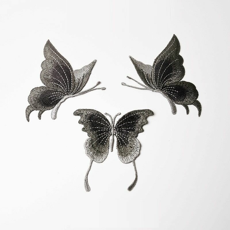 Нашивки бабочки серые декоративная аппликация 3шт.