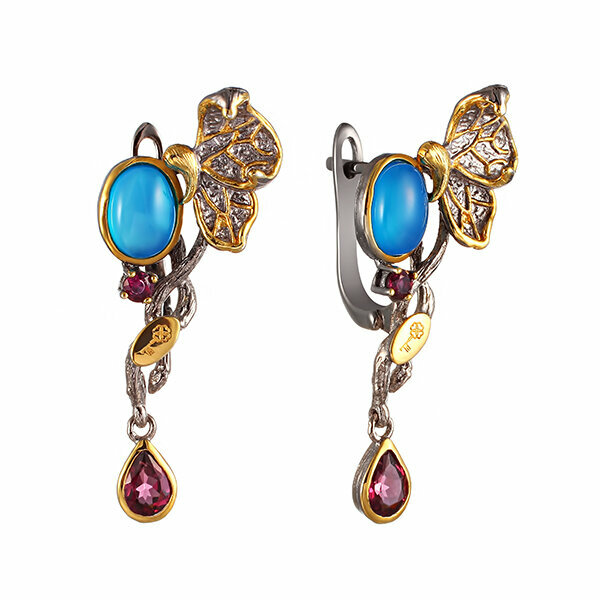 Серьги, серебро, 925 проба, агат
