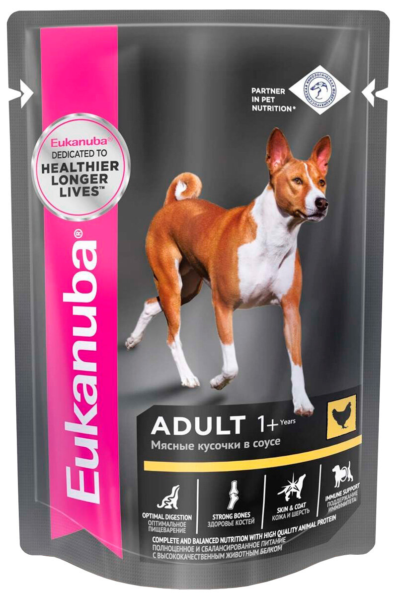 EUKANUBA DOG ADULT CHICKEN для взрослых собак с курицей в соусе (100 гр х 24 шт)
