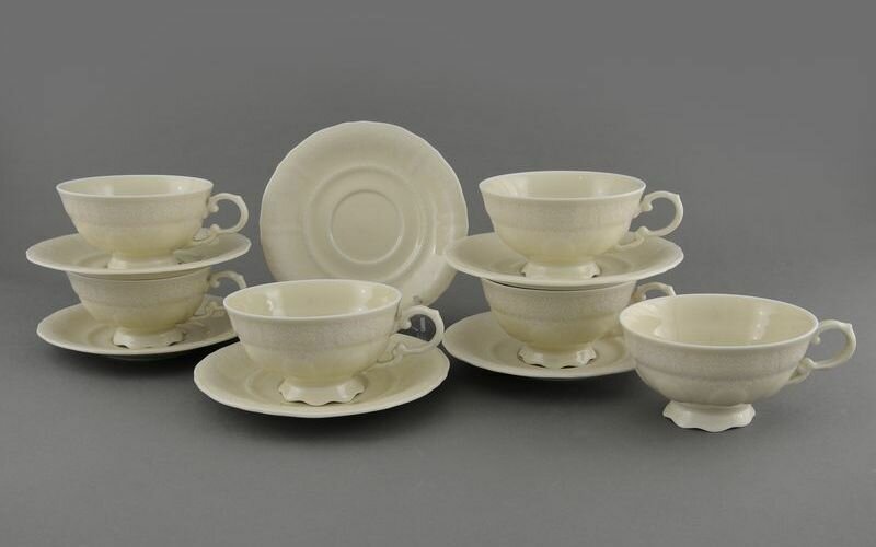 Набор чашек низких с блюдцем Leander Соната "Белые узоры" 0.2 л, 6шт.