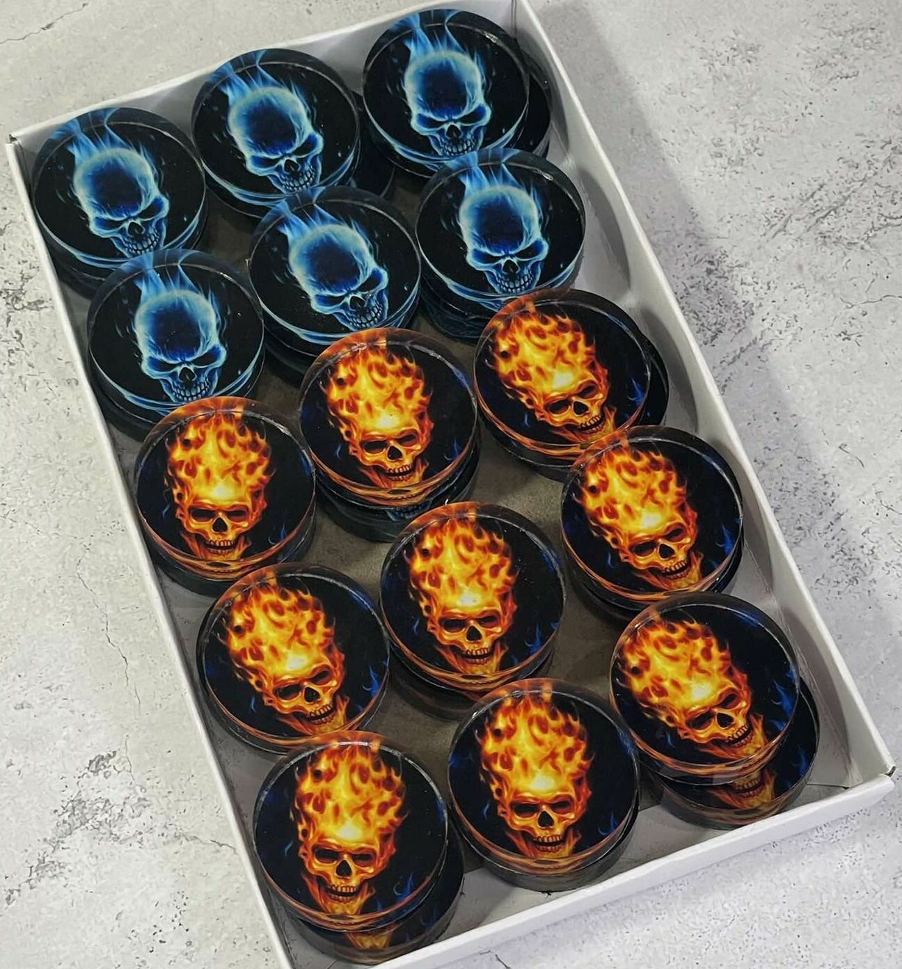 Фишки для нард и шашек "Огненный Череп", 30 шт, 27 мм, орг. стекло