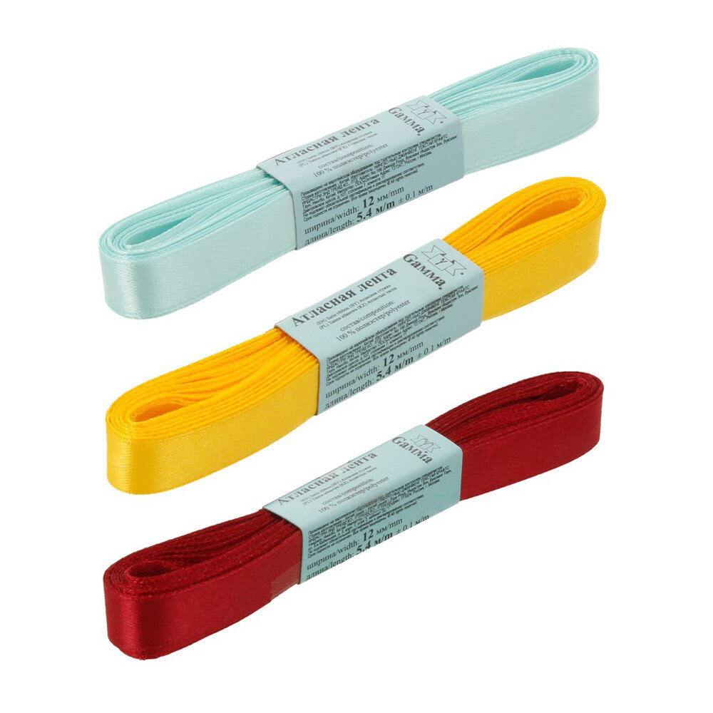 Gamma AL-12P-IC82 атласная лента 12 мм, длина 5.4 м, для декора и упаковки вручную цвет №504N(17-4436) бирюзово-голубой