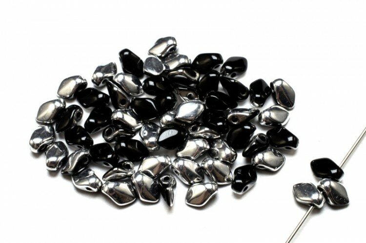 Бусины Gekko 3х5мм, отверстие 0,8мм, цвет 23980/27001 черный /серебро Лабрадор, 724-085, 5г (около 85шт)