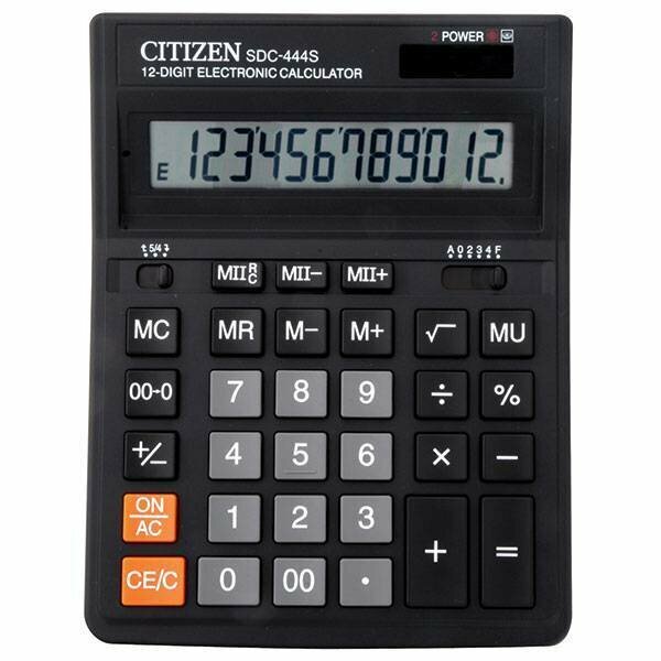 Citizen Калькулятор SDС444S, 12 разрядный, бухгалтерский, черный, 309 г