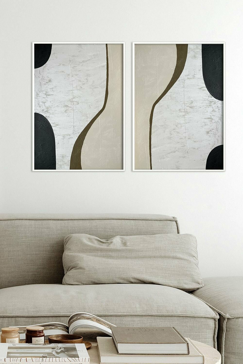 Картины на стену рельефные из гипса DECORMARKT Пара №22, 50х70 см, в белых рамках